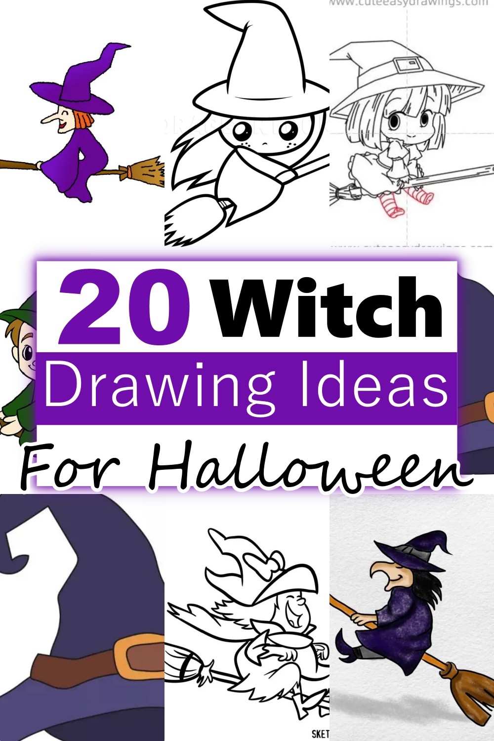 20 Witch Drawing Ideas For Halloween Decor - DIYsCraftsy