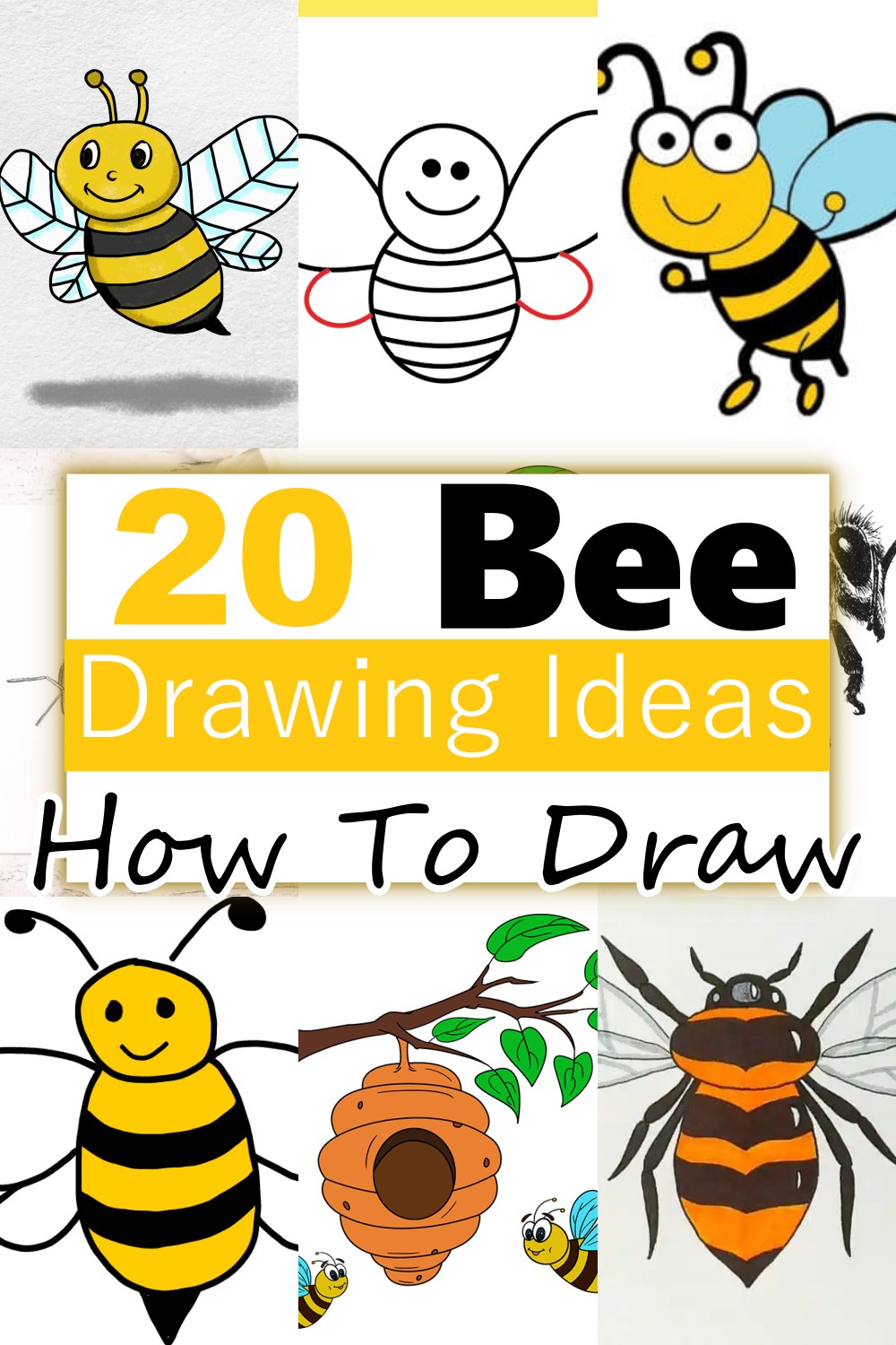 20 Bee Drawing Ideas - How To Draw Bee - DIYsCraftsy